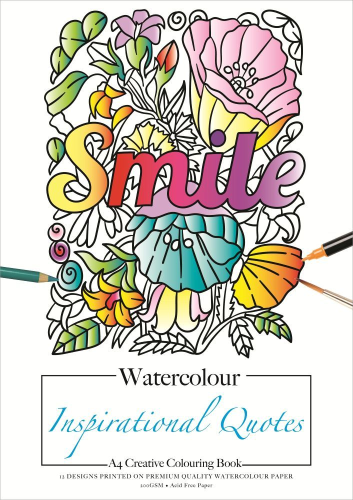 Jasart - A4 Adult Colouring Book - Watercolour - Inspirational Quotes ...